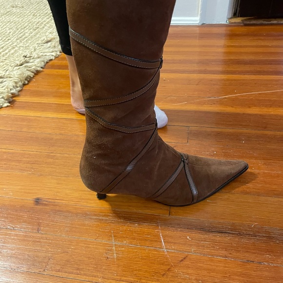 lorbac | Shoes | Lorbac Brown Suede And Leather Boots 2inch Kitten Heel ...